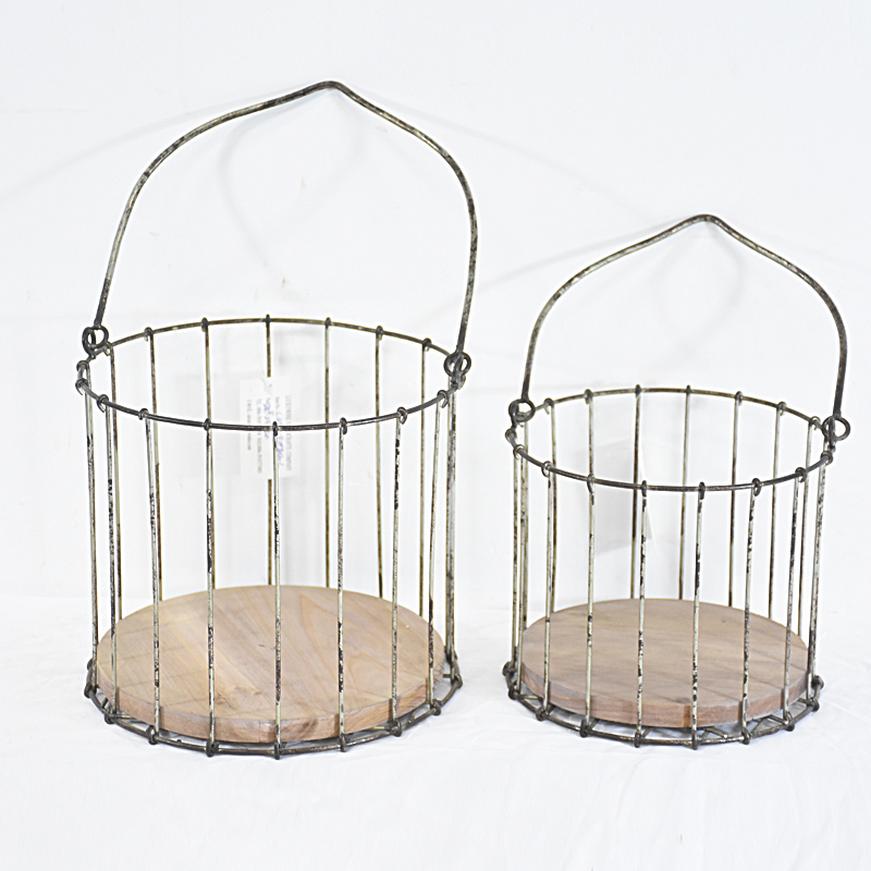 antique vintage Metal wire mesh storage round hanging basket with moved ...